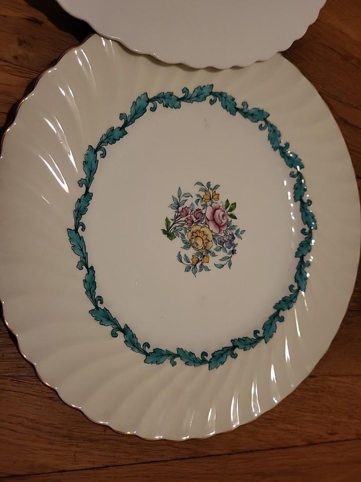 2x Minton ARDMORE Ivory & Turquoise Gold Rim S363 Dinner Plate, 10 5/8 ...