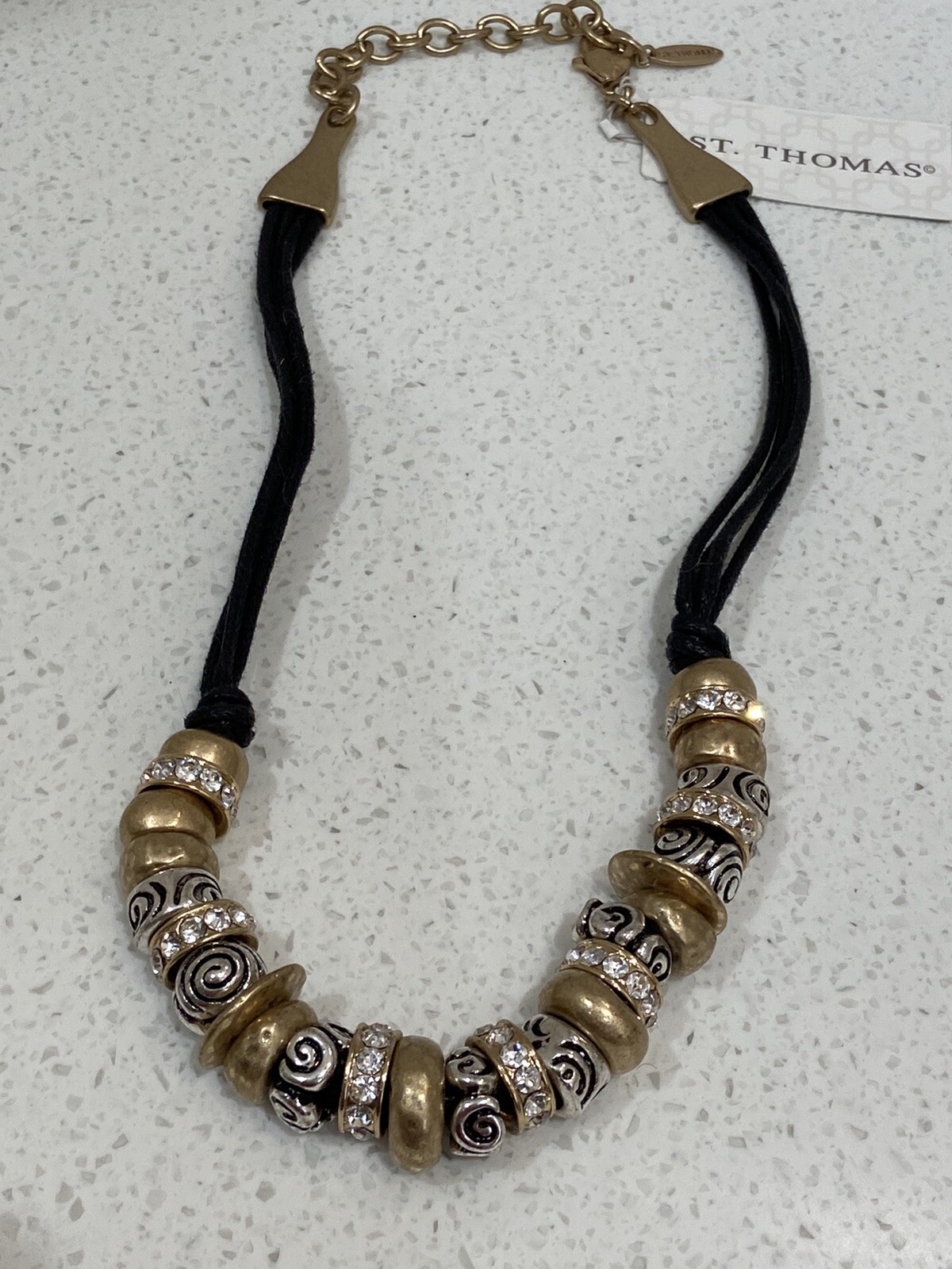 ST. THOMAS Gold & Silver Tone Rhinestone Beaded Multi Black Strand ...