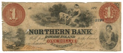1858 Northern Bank, Providence, Rhode Island $1 Obsolete Note No.5190 ...
