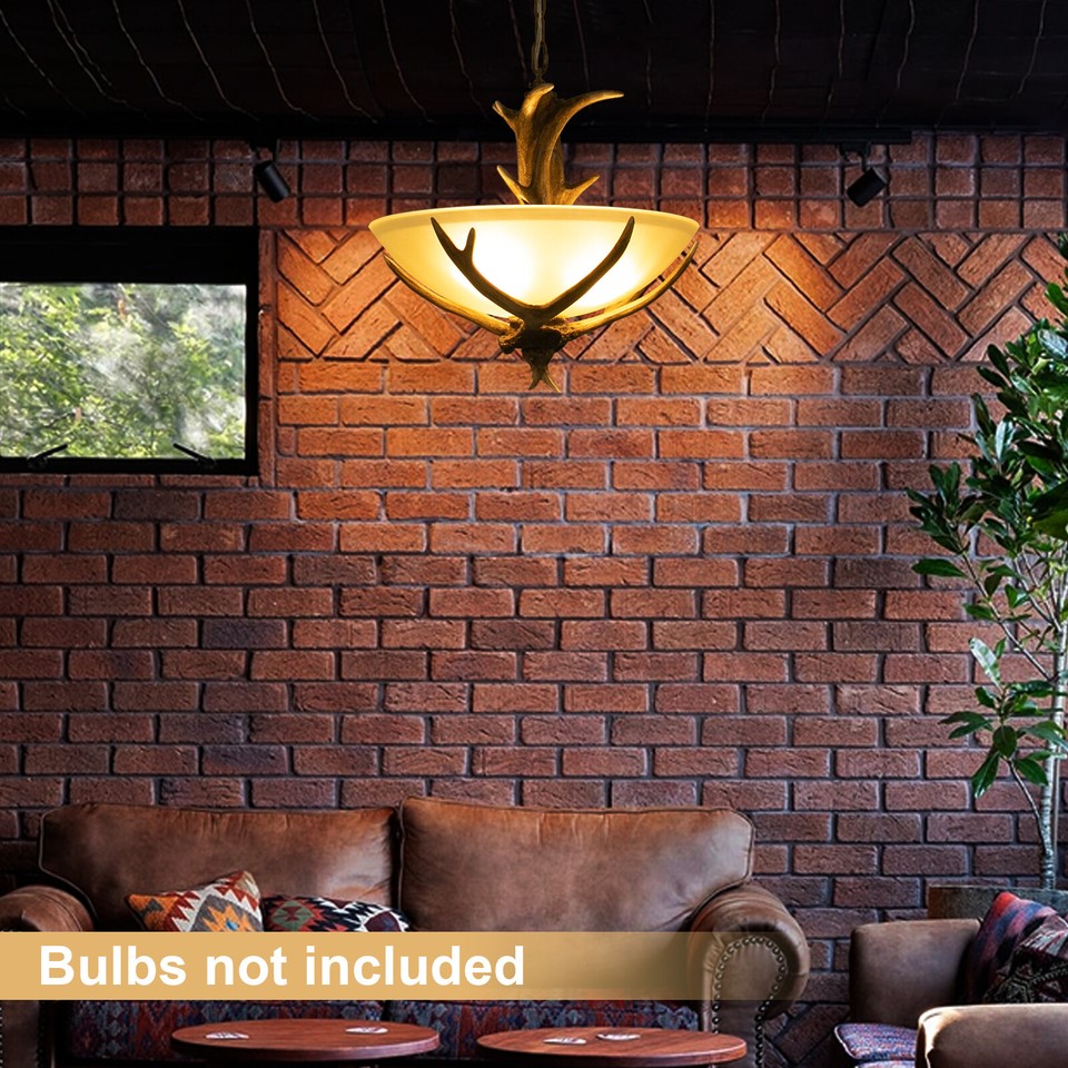 3-Light Chandelier E26 Rustic Lodge Log Cabin Ceiling Light Resin Deer ...