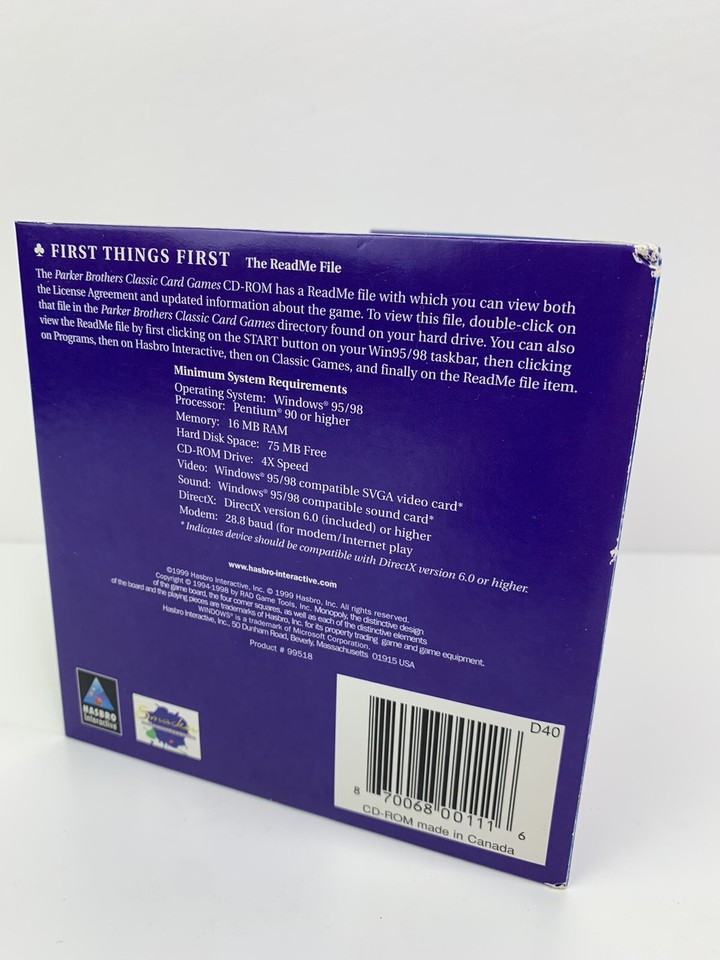 Parker Brothers Classic Card Games PC CD-ROM Hasbro Interactive Windows ...