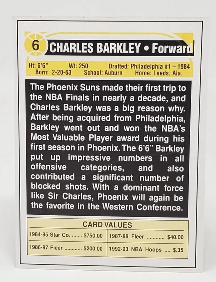 1993 1994 SCD Pocket Price Guide Magazine #6 Charles Barkley -hand cut ...