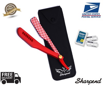 New Red Straight Edge Razor Steel Folding Shaving Handle Knife Barber ...