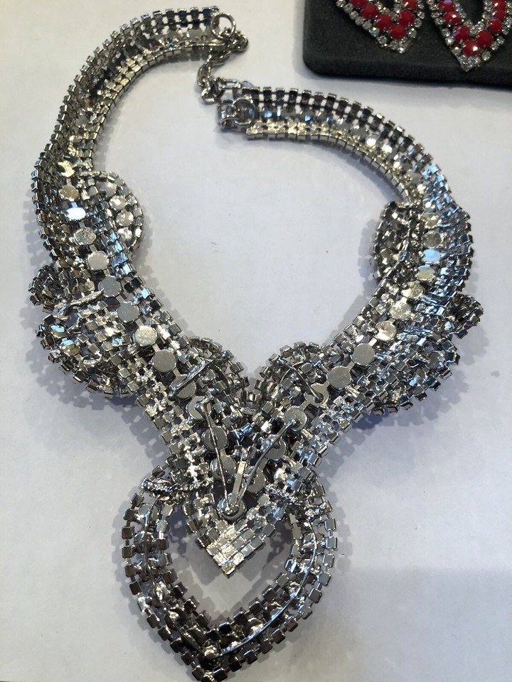 IMAN Red & Clear RUNWAY DRAG Necklace & Dangle Earrings | eBay