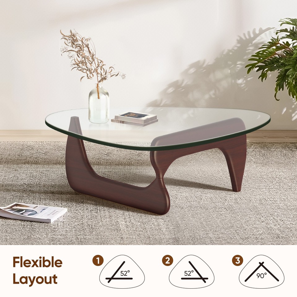 Glass Coffee Table with Solid Wood Base 0.8” Clear Triangle Glass ...