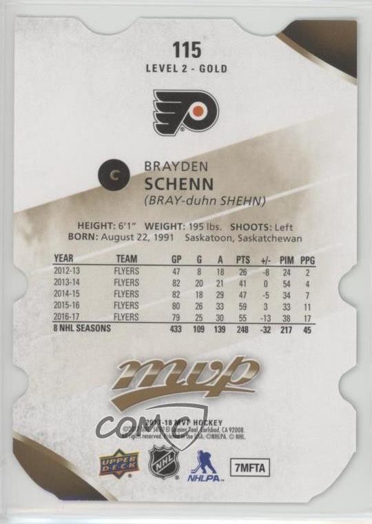 2017-18 Upper Deck MVP Colors and Contours Level 2 Gold Brayden Schenn ...