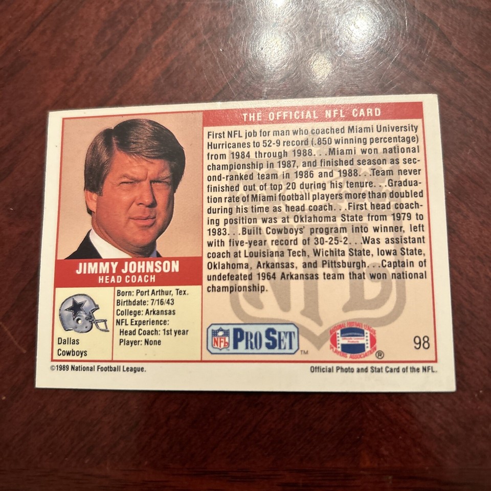 1989 Pro Set - #98 Jimmy Johnson (RC) NFL Dallas Cowboys | eBay