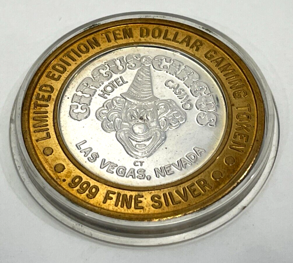 Circus Circus casino Ten Dollar Gaming Token .999 Silver LAS VEGAS 1.3 ...