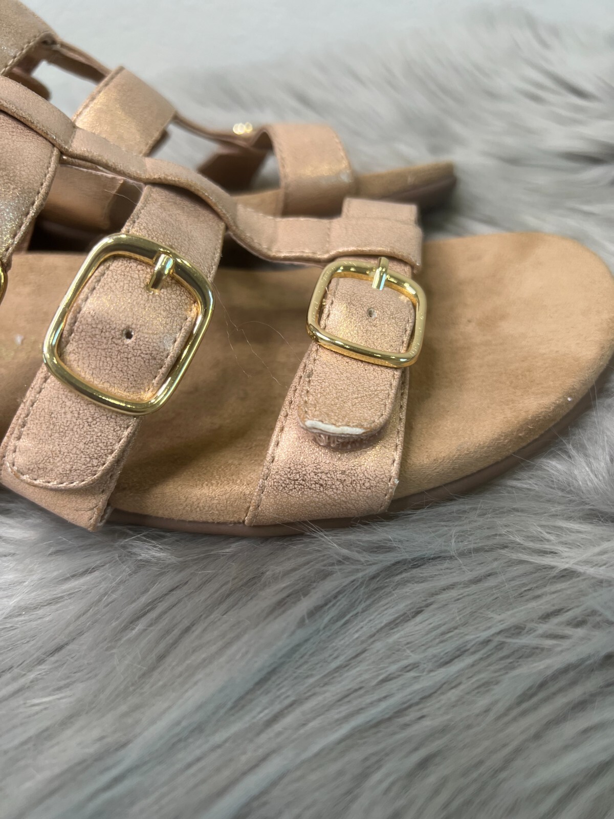 Vionic MISA Adjustable Slide Sandals Strappy Rose Gold Metallic Women’s ...