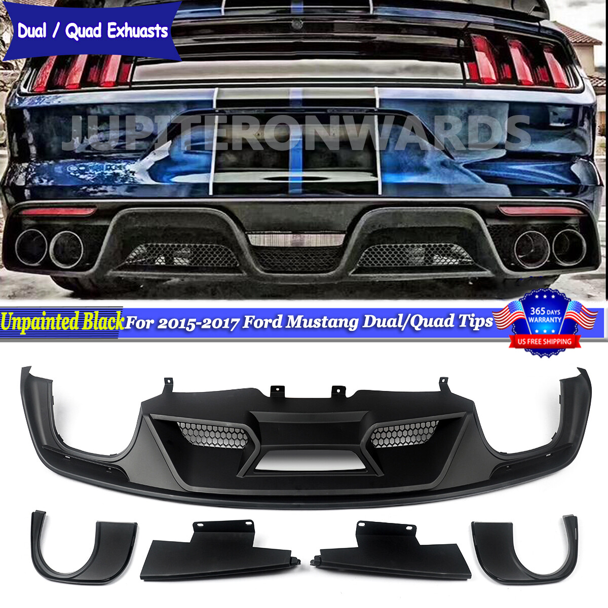 For 2015-2017 Ford Mustang GT350 GT500 Style Dual/Quad Exhaust Rear ...