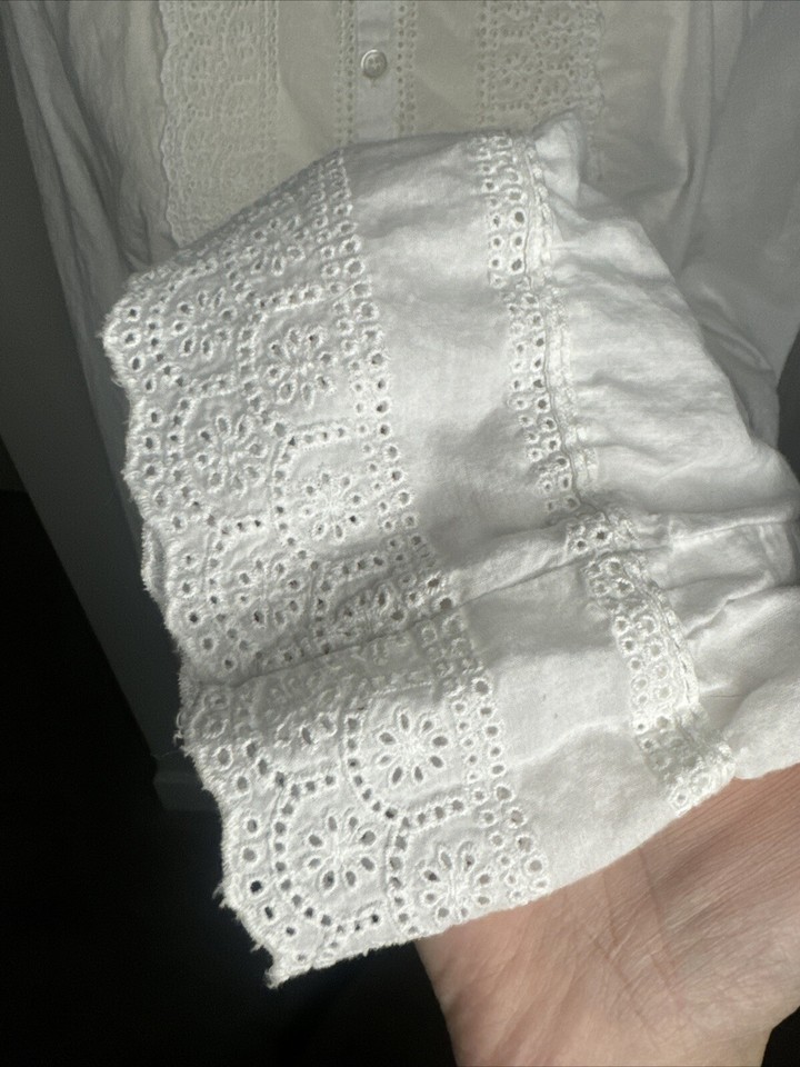 Lucky Brand Women's WHITE Pin Tuck Lace Front Top Cottage Core Shabby ...