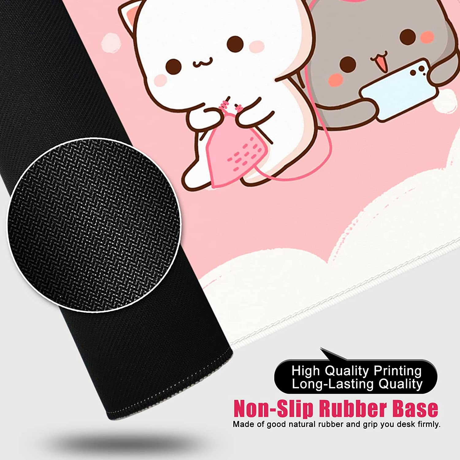 Pink Mouse Pad Cat XXL Kawaii Gaming Mouse Pad Animal Theme 35x15.7x0 ...