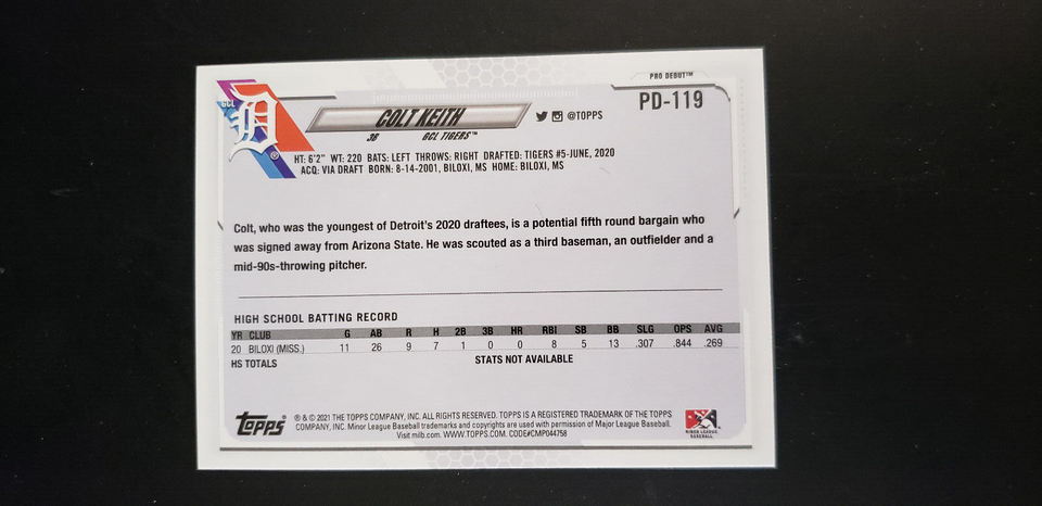 2021 TOPPS PRO DEBUT COLT KEITH | eBay