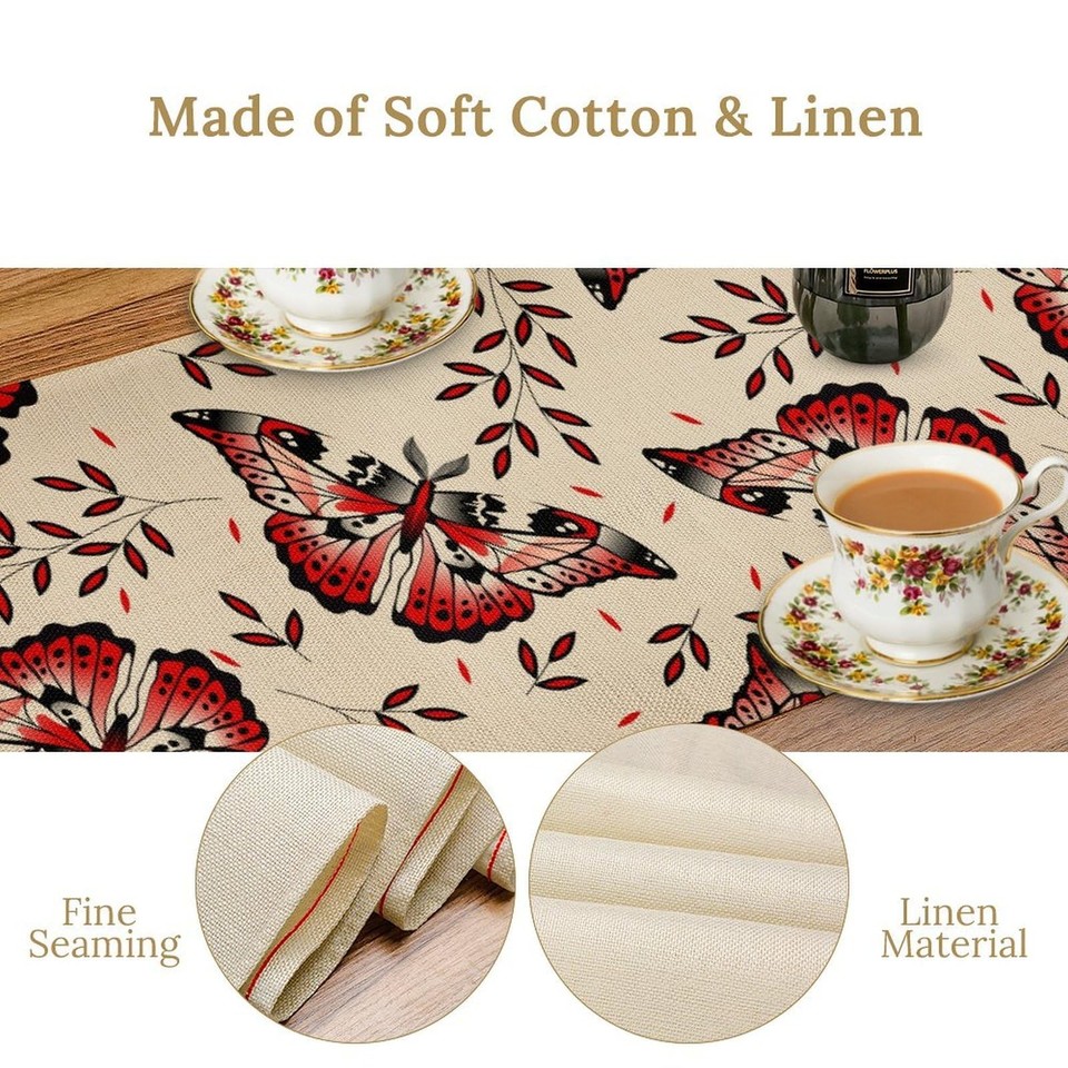 Gothic Red Moth Table Runner Vintage Dark Red Butterflies Leaves Decor ...
