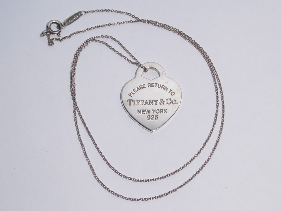 TIFFANY & CO STERLING SILVER PLEASE RETURN TO HEART TAG PENDANT WITH ...