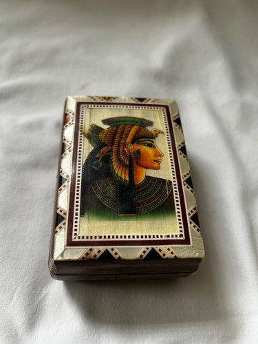 Egyptian Inlaid Papyrus Hand Painted Jewelry Box Queen Cleopatra 4.25 ...