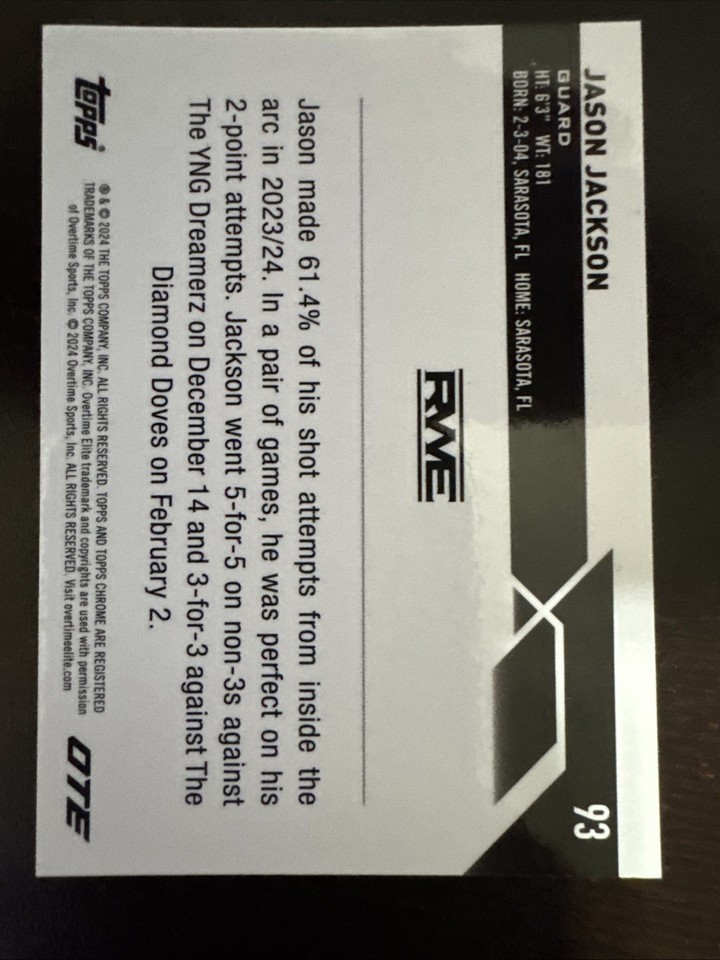 2023-24 Topps Chrome OTE - Blue Logo Border #93 Jason Jackson Rookie SP ...