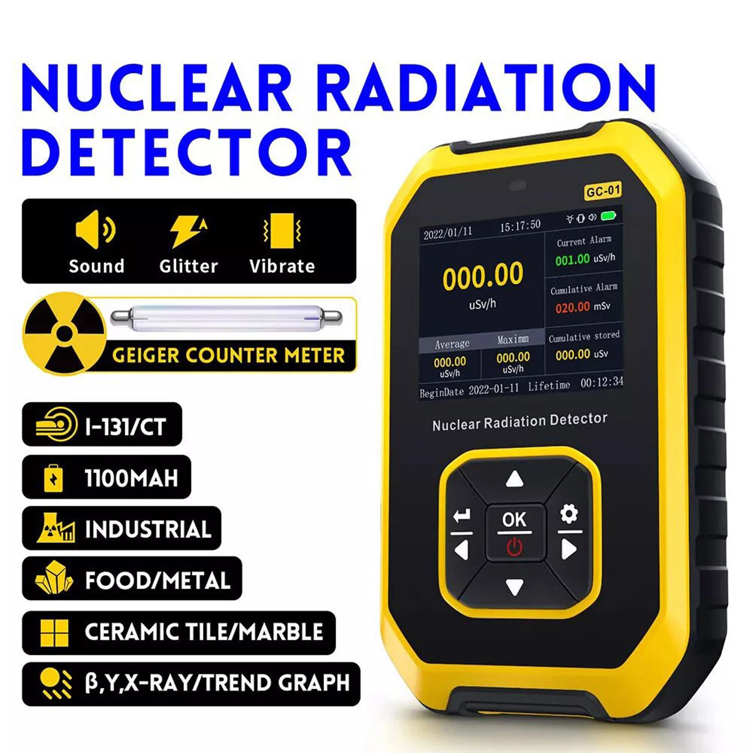 Portable Nuclear Radiation Detector GM Geiger Counter Tube β γ X-Ray ...