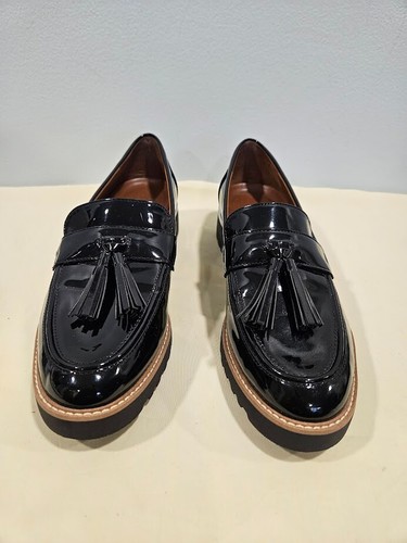 Franco Sarto Carolynn Lug Sole Loafers Black Faux Patent Size 8.5 ...