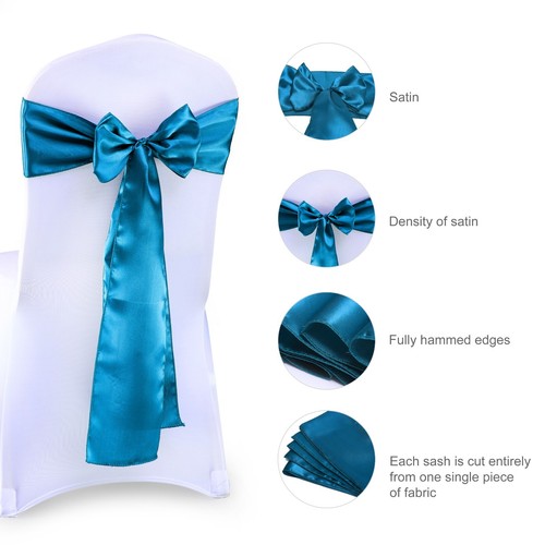 100 Satin Chair Cover Sash Bows Band Wedding Banquet decoration - FREE ...