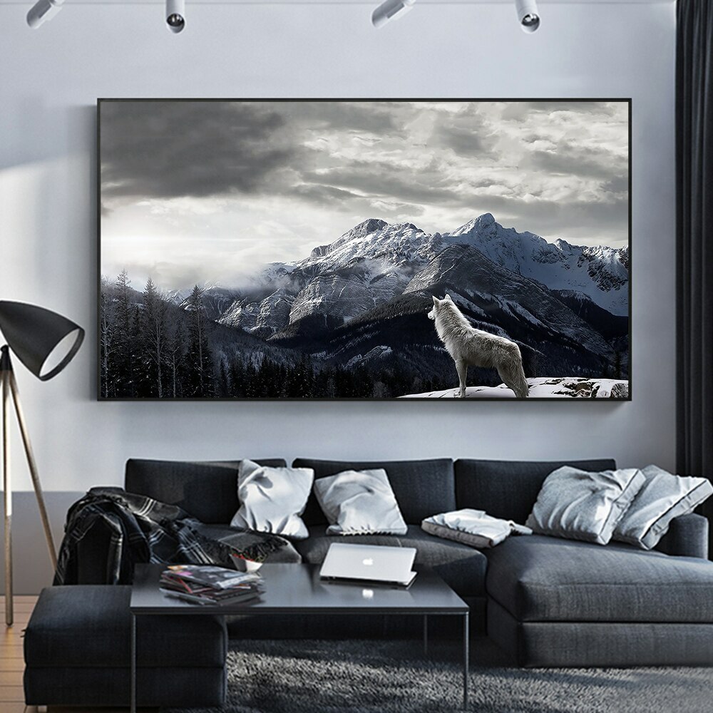 Living Room Wall Art Large Wolf Abstract Colorful Wolf"・Glass Wall