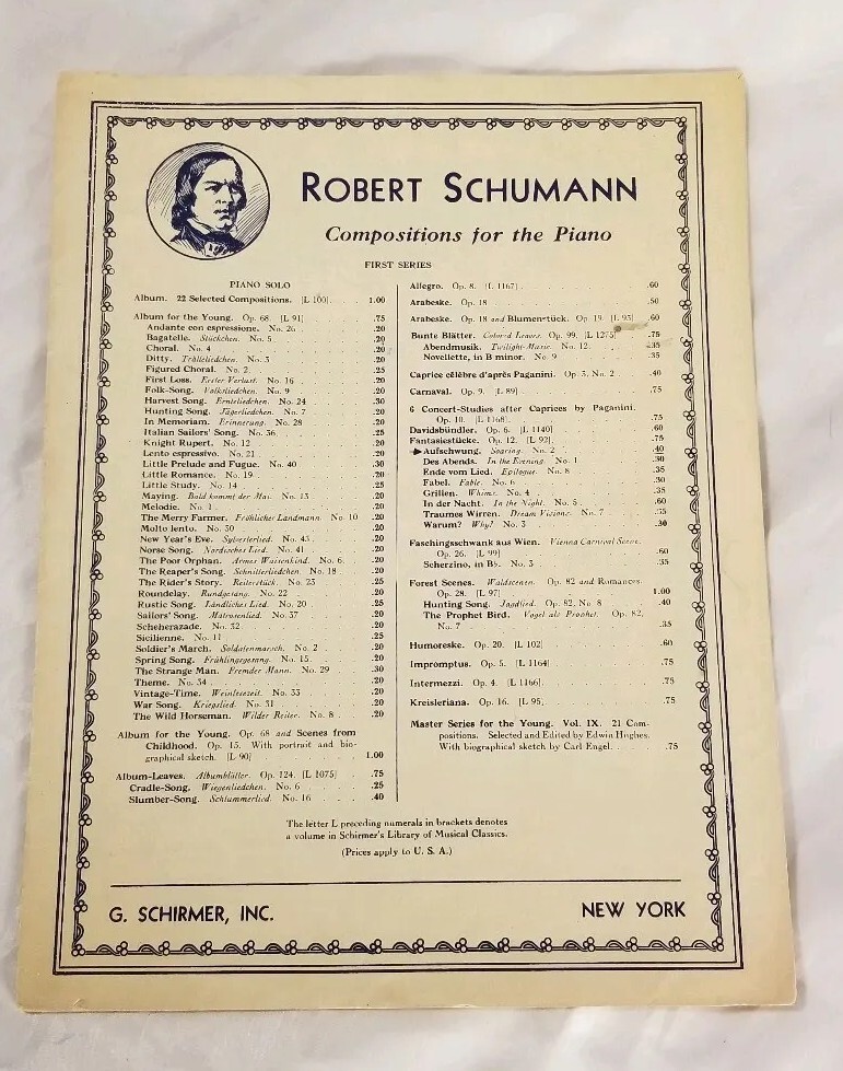 ROBERT SCHUMANN COMPOSITIONS FOR THE PIANO Songbook Sheet Music Vintage Series 1 | eBay