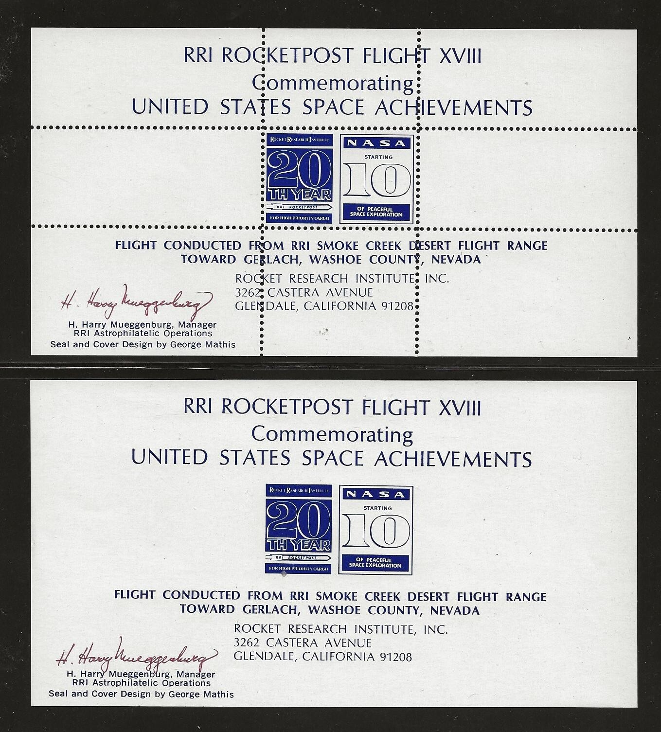 1967 US rocket mail RRI, NASA souvenir sheets, signed - EZ 101A2a | eBay UK