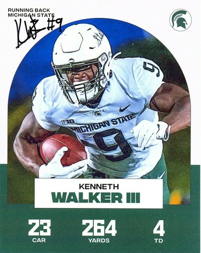 Kenneth Walker III Michigan State football signed autograph 8x10 photo ...