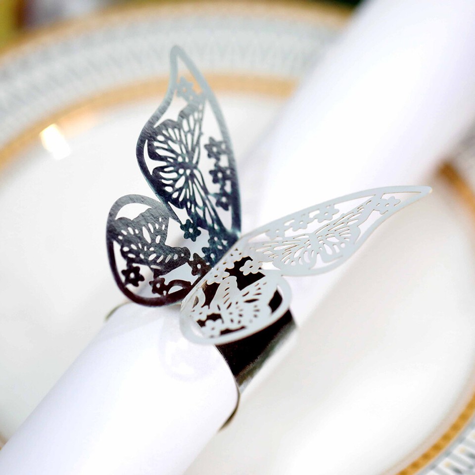 50Pcs Disposable Butterfly Paper Napkin Ring Party Decor Serviette ...