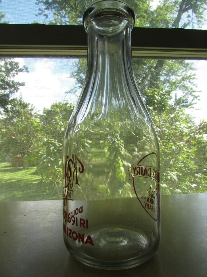 Rare KERBY'S DAIRY DOUGLAS, ARIZONA Milk Bottle - ORANGE Pyro GLAZE w ...
