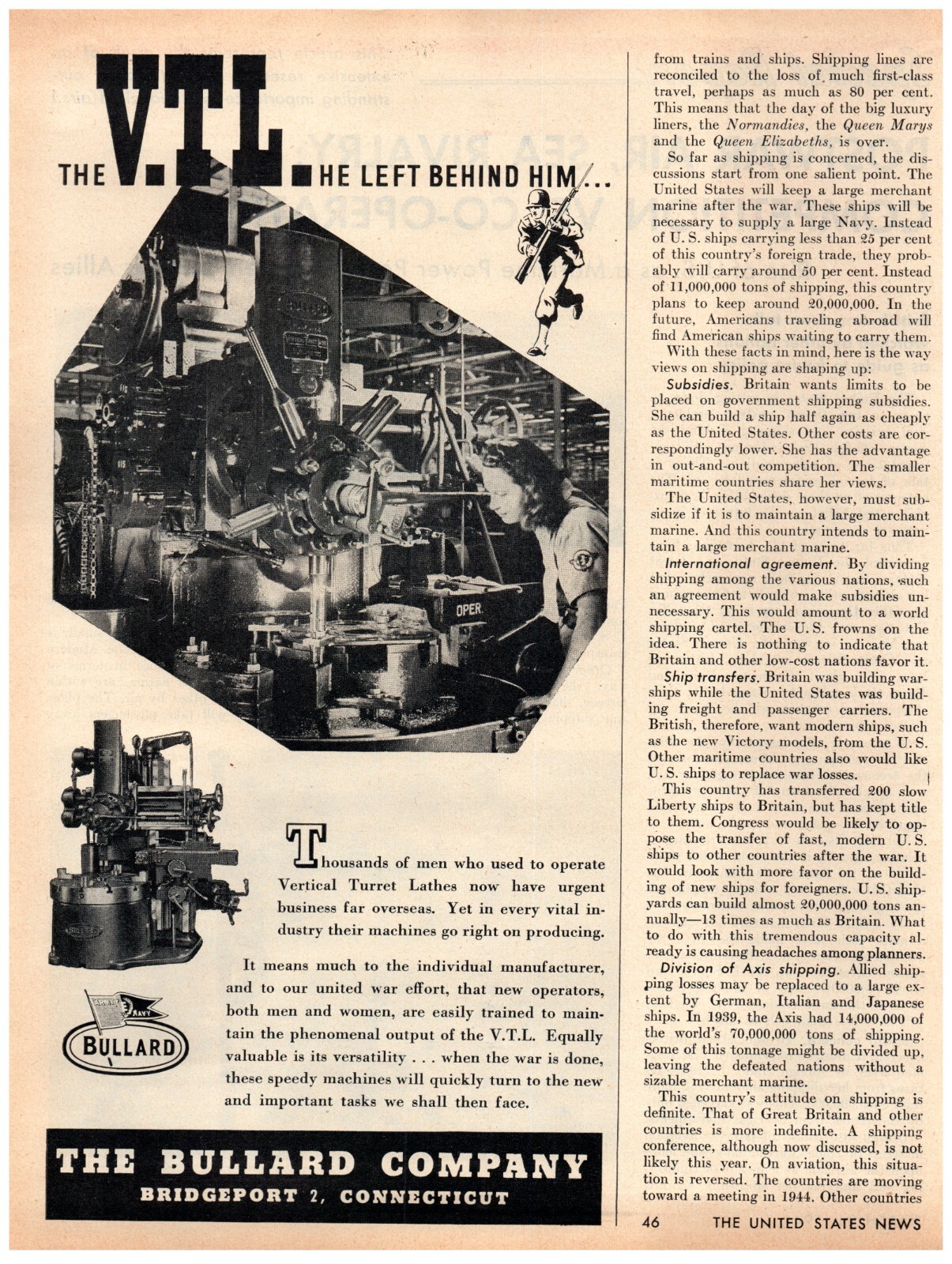 1944 The Bullard Company Print Ad The VTL Vertical Turret Lathes WWII ...