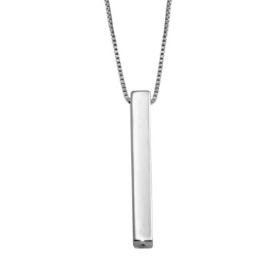 14K WHITE GOLD OVER 925 STERLING SILVER DROP DOWN BAR NECKLACE PENDANT ...