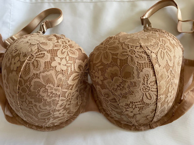 Victoria Secret Lined Demi Bra Women's 40DD Nude Lace Underwire Beige ...