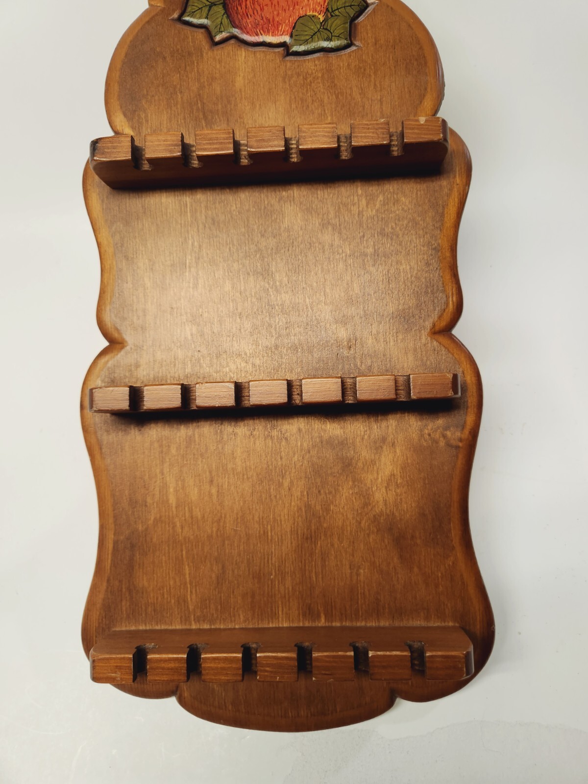 VTG Wooden Souvenir Spoon Holder Wall Display Rack Holds 18 Apple Motif ...