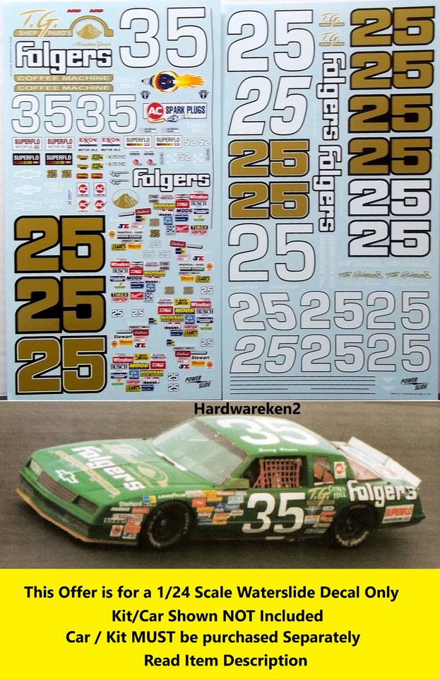 NASCAR DECAL #52 FOLGERS 1987 CHEVROLET MONTE CARLO JIMMY MEANS 1/24 ...
