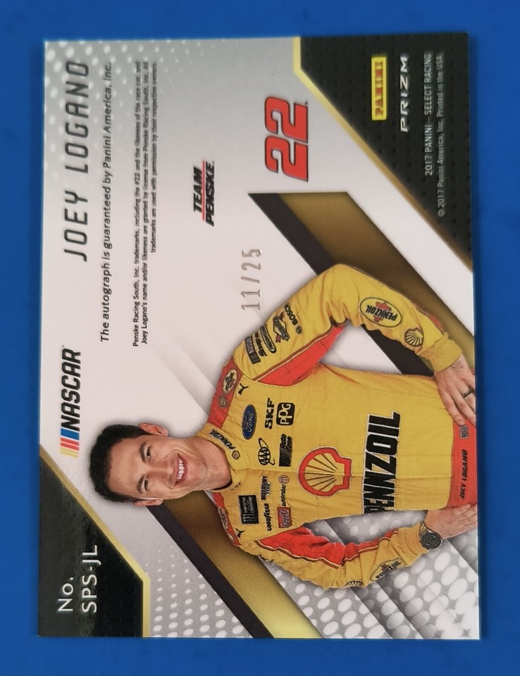 2017 Select Joey Logano Autograph-Red Prizm Short Print 11/25-near mint ...