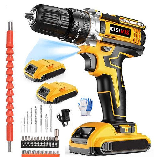 2 Battery 21V Cordless Drill Combi Driver High Power Electric ...