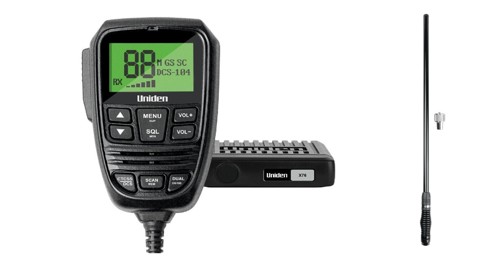 Uniden X76 UHF with Dual Speakers LCD Display 80CH 5W + UNIDEN AT500BK ...