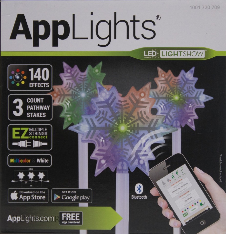 Gemmy AppLights LED Lightshow 3 Snowflake Pathway Stake 20.28 inch NIB ...