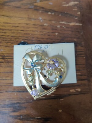 Vintage DON-LIN gold toned heart pin brooch w on card signed | eBay