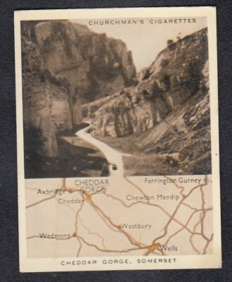 GREAT BRITAIN: 1937 BRITISH HOLIDAYS Card with Front Map CHEDDAR GORGE ...