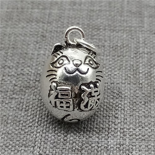 925 Sterling Silver Good Fortune Cat Bell Charm Oval Egg Pendant | eBay