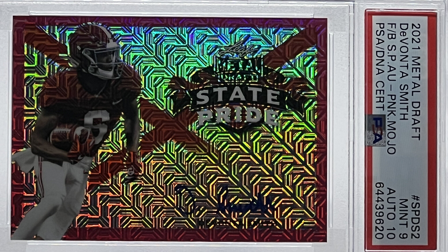 💥DEVONTA SMITH AUTO ROOKIE 2021💥LEAF METAL DRAFT AUTO💥PSA 9/10💥RC LE ...
