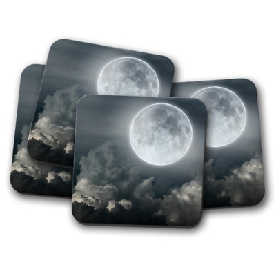4 Set - Awesome Moon Coaster - Night Sky Clouds Weather Space Cool Gift ...