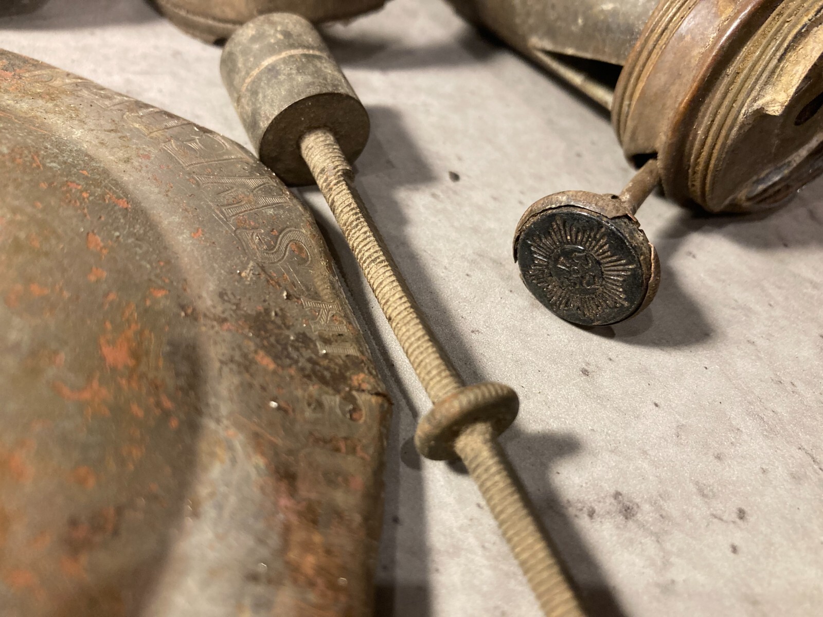 WW2 Antique Lot of Brass Parts for Kerosene Oil Hanging Hall Lamps from ...