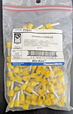 (QTY:100) THOMAS BETTS F2041 Sta-Kon Wire FERRULE AWG 10 Copper Covered ...