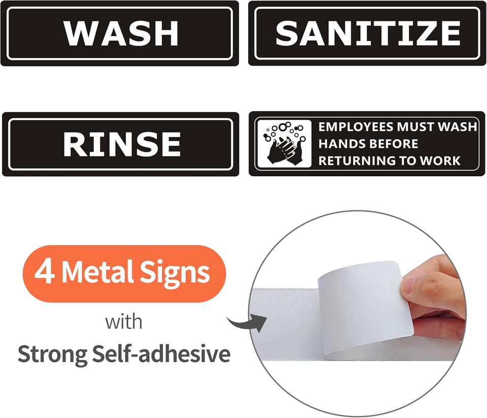 4 Pack Wash Rinse Sanitize Sink Labels Stickers 7X2 Inch Black/White | eBay