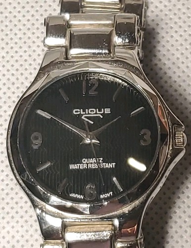 VINTAGE CLIQUE SILVER-TONE WATCH 8" STAINLESS STEEL BACK. WORKS. NEW ...