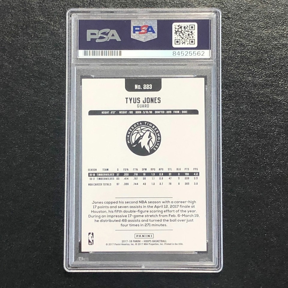 2017-18 NBA Hoops #223 Tyus Jones Signed Card AUTO PSA Slabbed ...