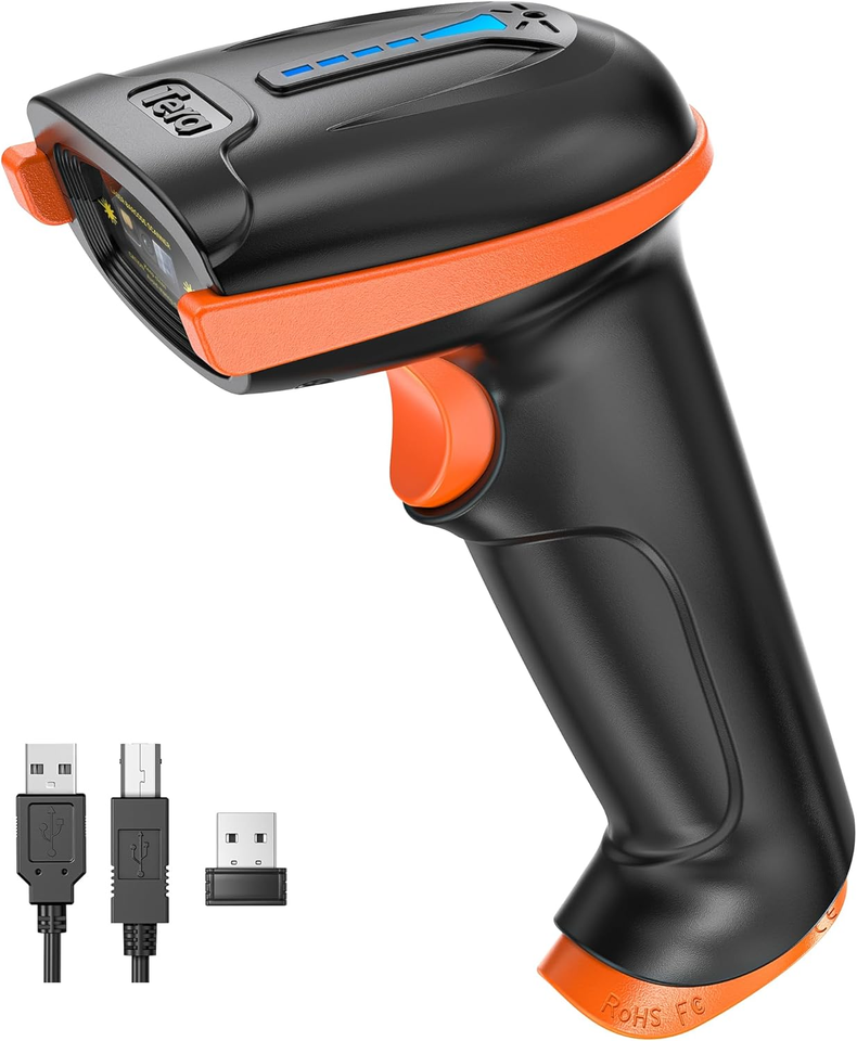 Barcode Scanner Wireless 1D Laser Cordless Barcode Reader with Battery ...